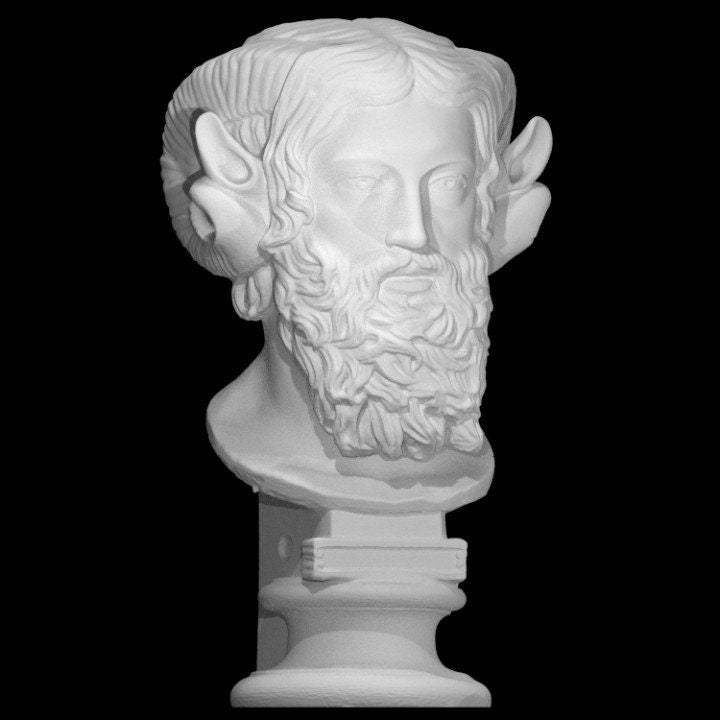 Roman Greek Zeus Ammon Bust Stone Carving Sculpture 14" www.Neo-Mfg.co – www.NEO-MFG.com