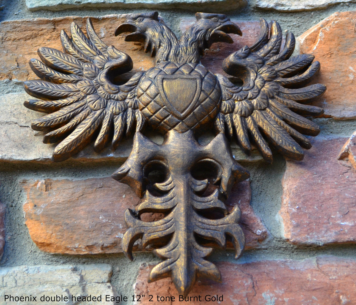 Phoenix double headed Eagle Coat of Arms sculpture wall frieze 12" www ...