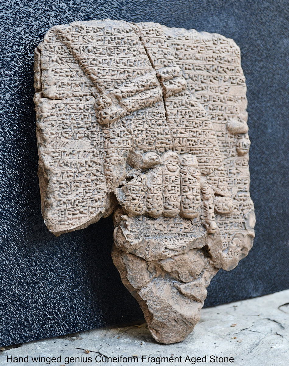 Sumerian Cuneiform Fragment Hand Guda Winged Genius sculpture wall pla ...
