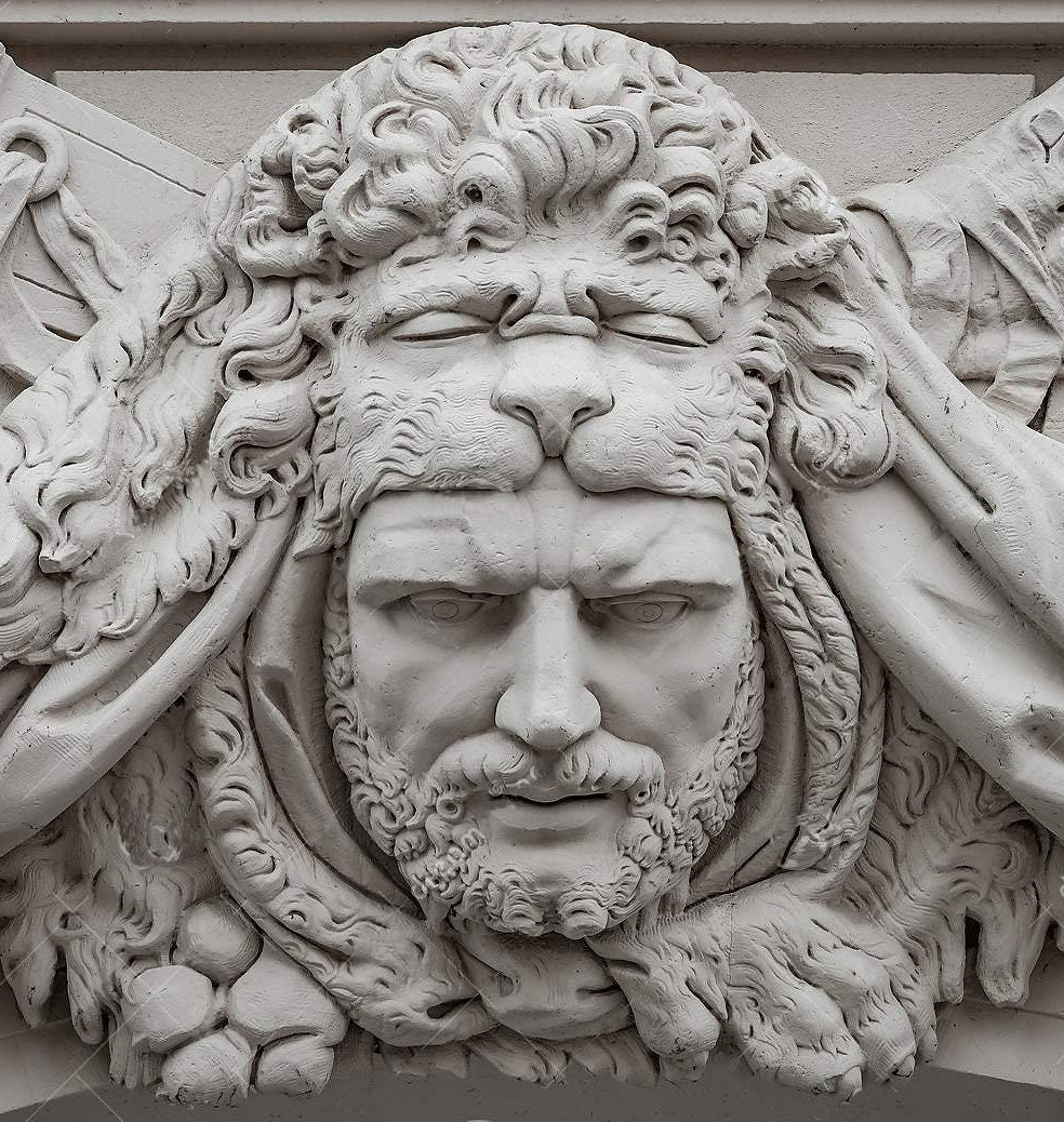 Roman Greek Hercules w/ lion Sculptural Wall relief www.Neo-Mfg.com Po ...