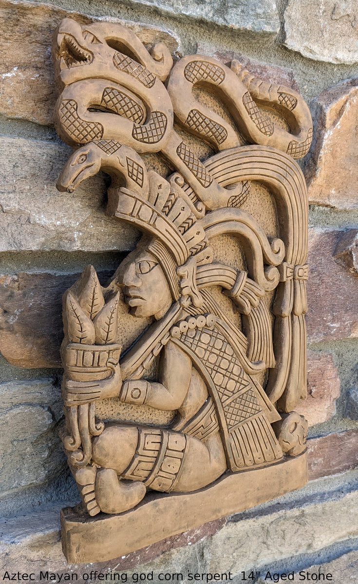 Aztec Mayan offering god corn serpent wall Sculpture plaque www.Neo-Mf ...