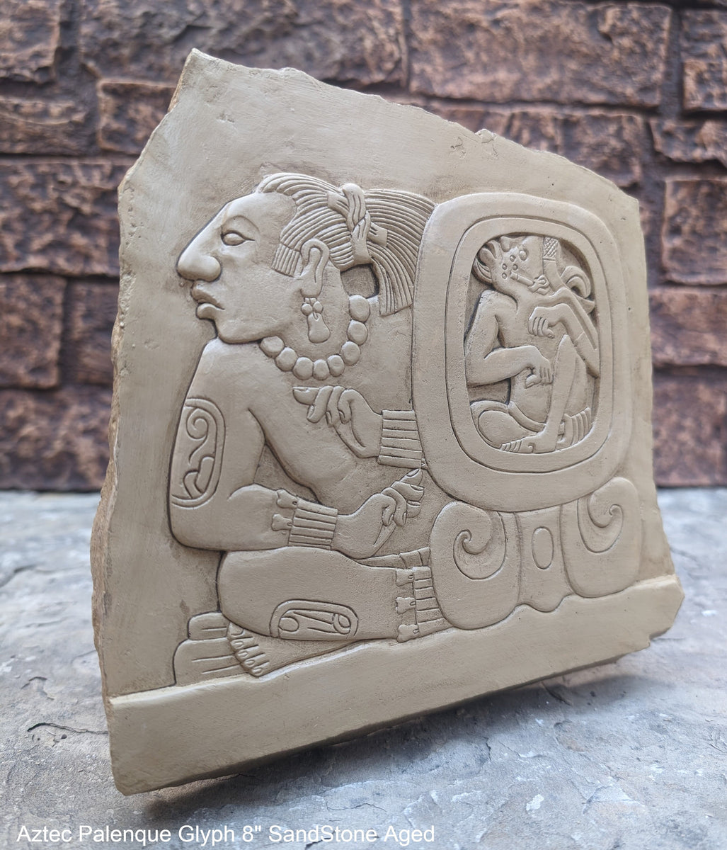 History Aztec Mayan Palenque Glyph Sculptural wall relief plaque 8" ww ...