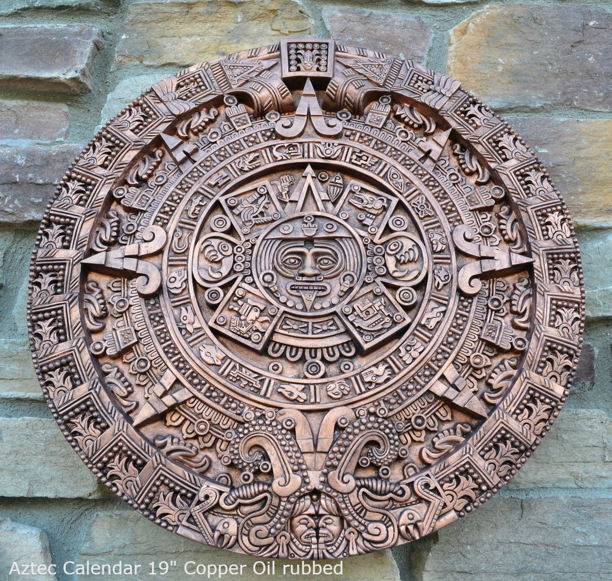 History MAYAN AZTEC CALENDAR Sculptural wall relief plaque 19" Museum ...