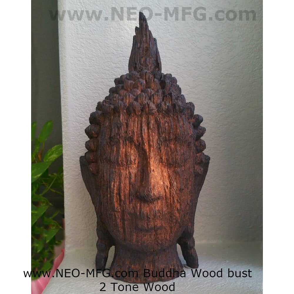 Religious Buddha bust Carved petrified weathered wood Sculpture Statue ...